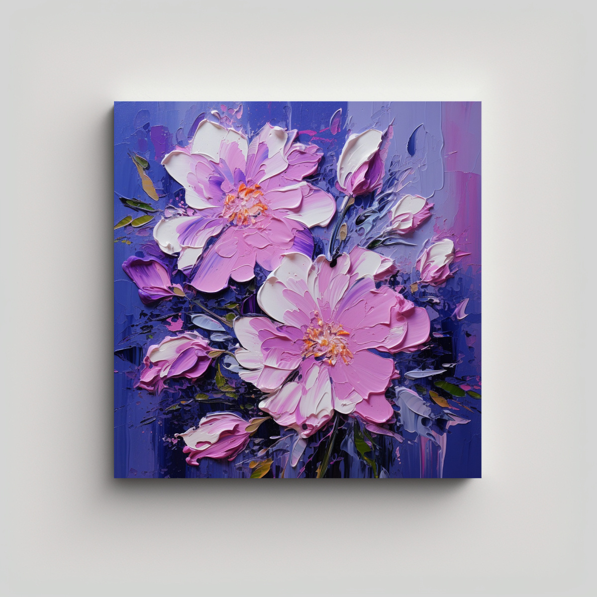 Pintura En Lienzo De Flores En Colores Morado Y Rosa Con Finas Líneas ...