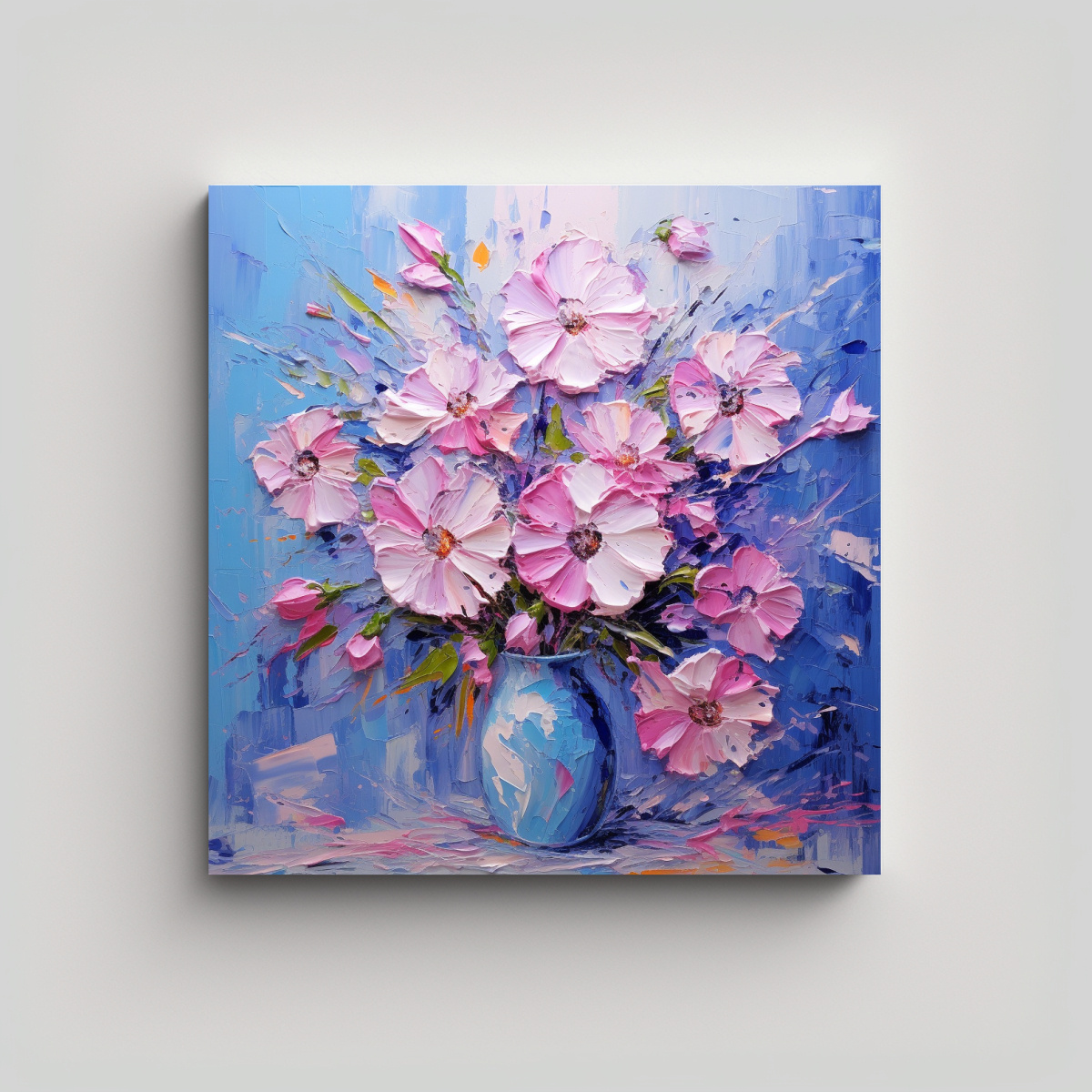 Pintura En Lienzo De Flores Naturales En Rosa Y Azul - Cuadros Decorativos De Alta Calidad ...