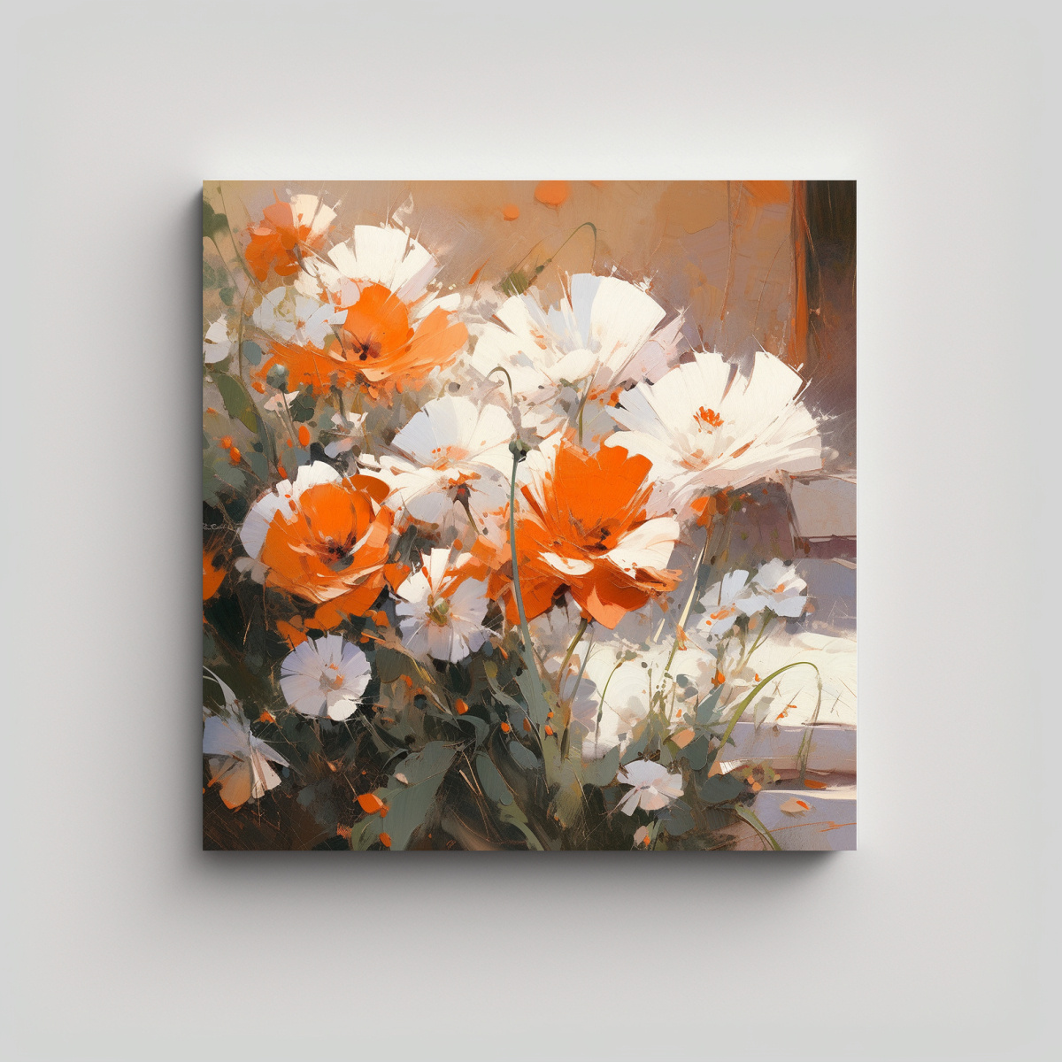 Cuadro De Flores Blancas Y Naranjas Para Oficina - DecoCuadros