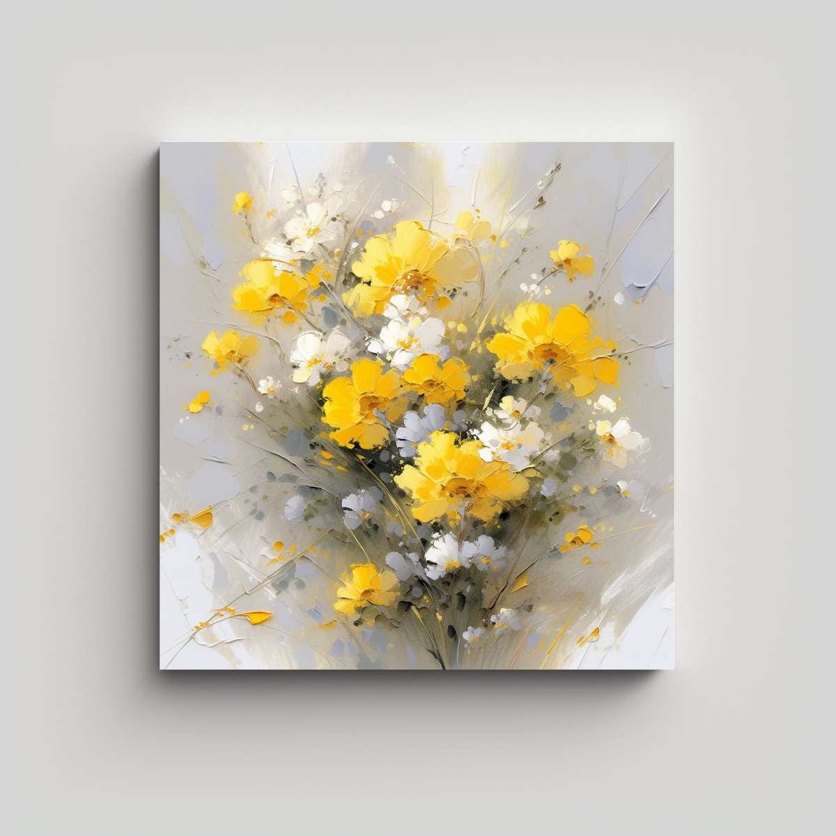 Cuadro De Flores En Lienzo, Expresión Armónica En Amarillo Y Verde Azulado - DecoCuadros