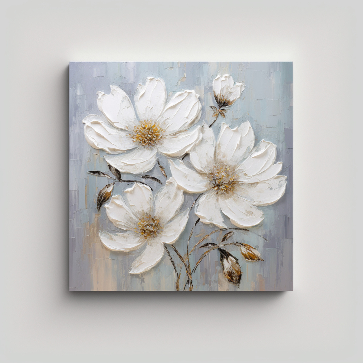 Cuadro De Flores Blancas Y Plateadas En Lienzo Para Decoración - Decocuadros