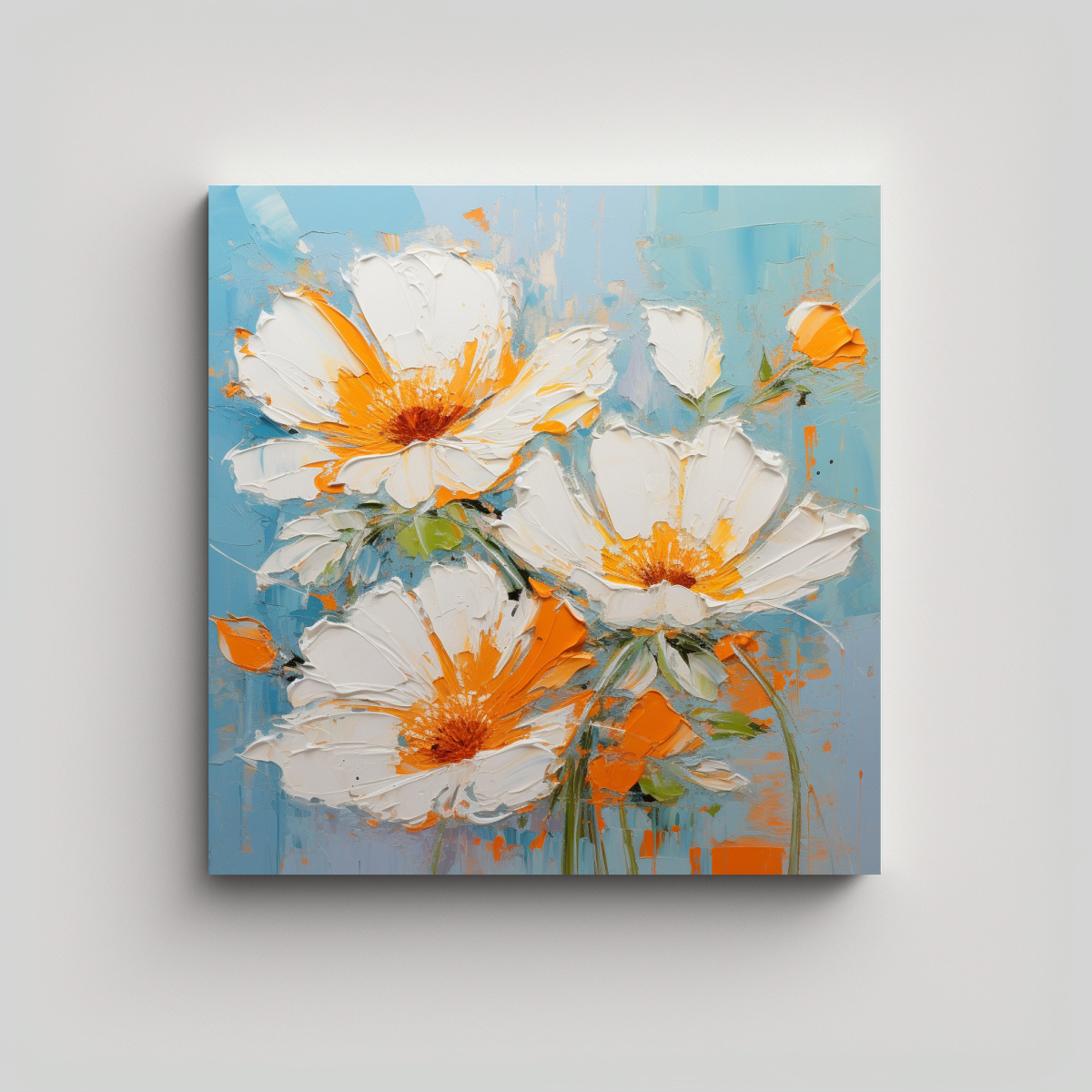 Cuadro Decorativo Arte Colores De Flores Blancas Y Naranjas En Lienzo - Decocuadros