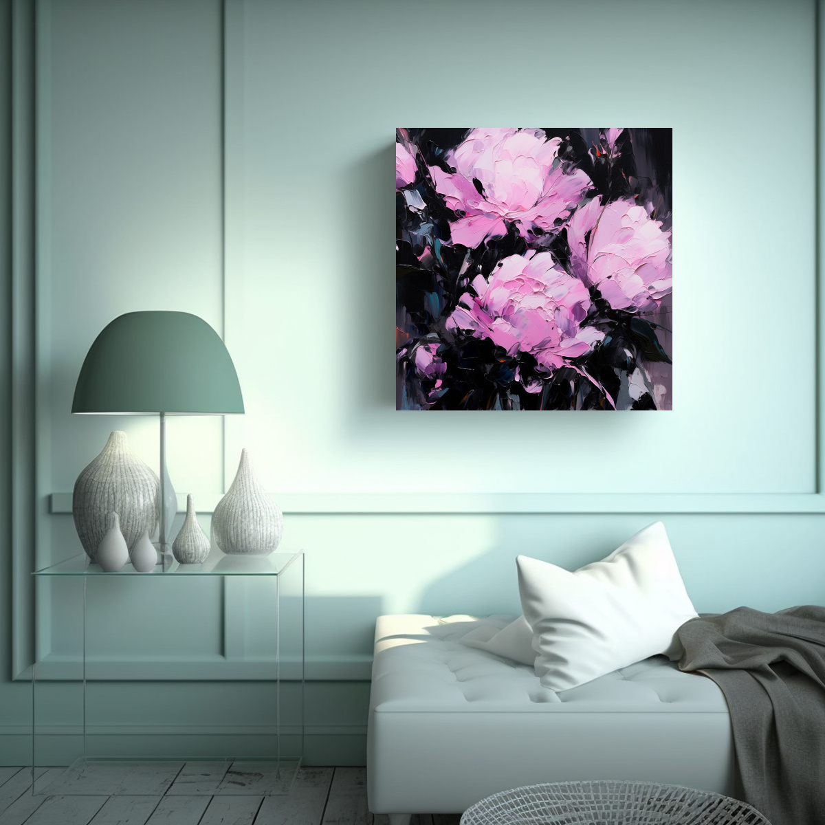 Cuadro De Flores En Colores Negro Y Rosa Para Decoración Moderna - Decocuadros
