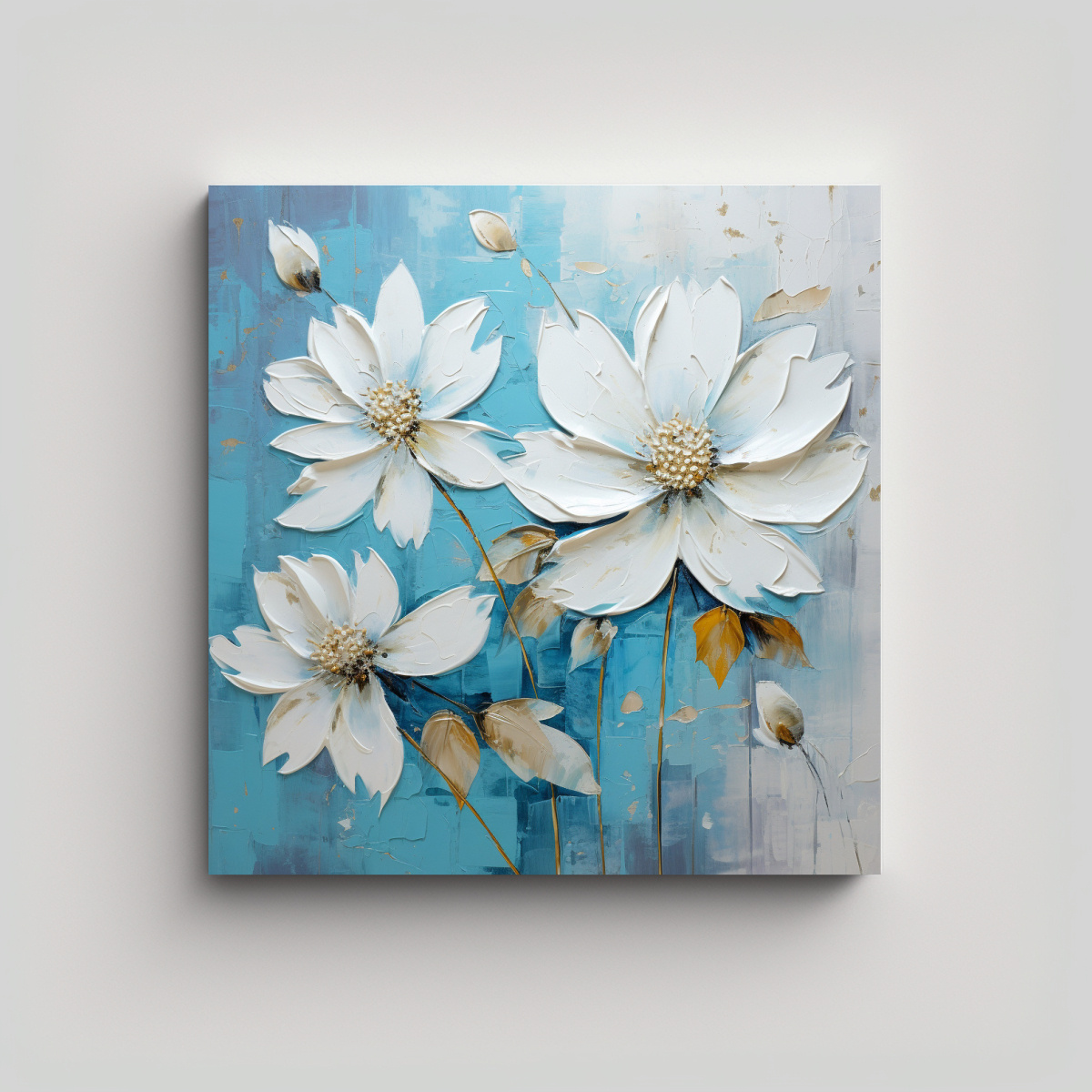 Cuadro Decorativo De Flores Blancas Y Turquesa En Lienzo - Decocuadros