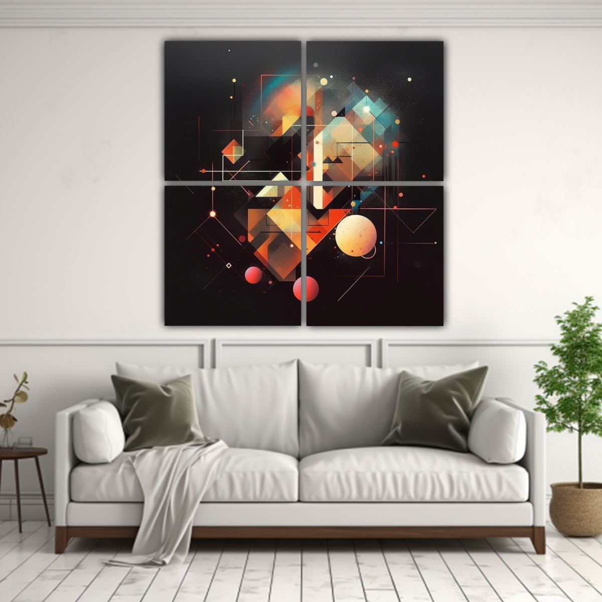 Cuadros Abstractos Con Figuras Geométricas Oscuras En Bastidor - Decocuadros