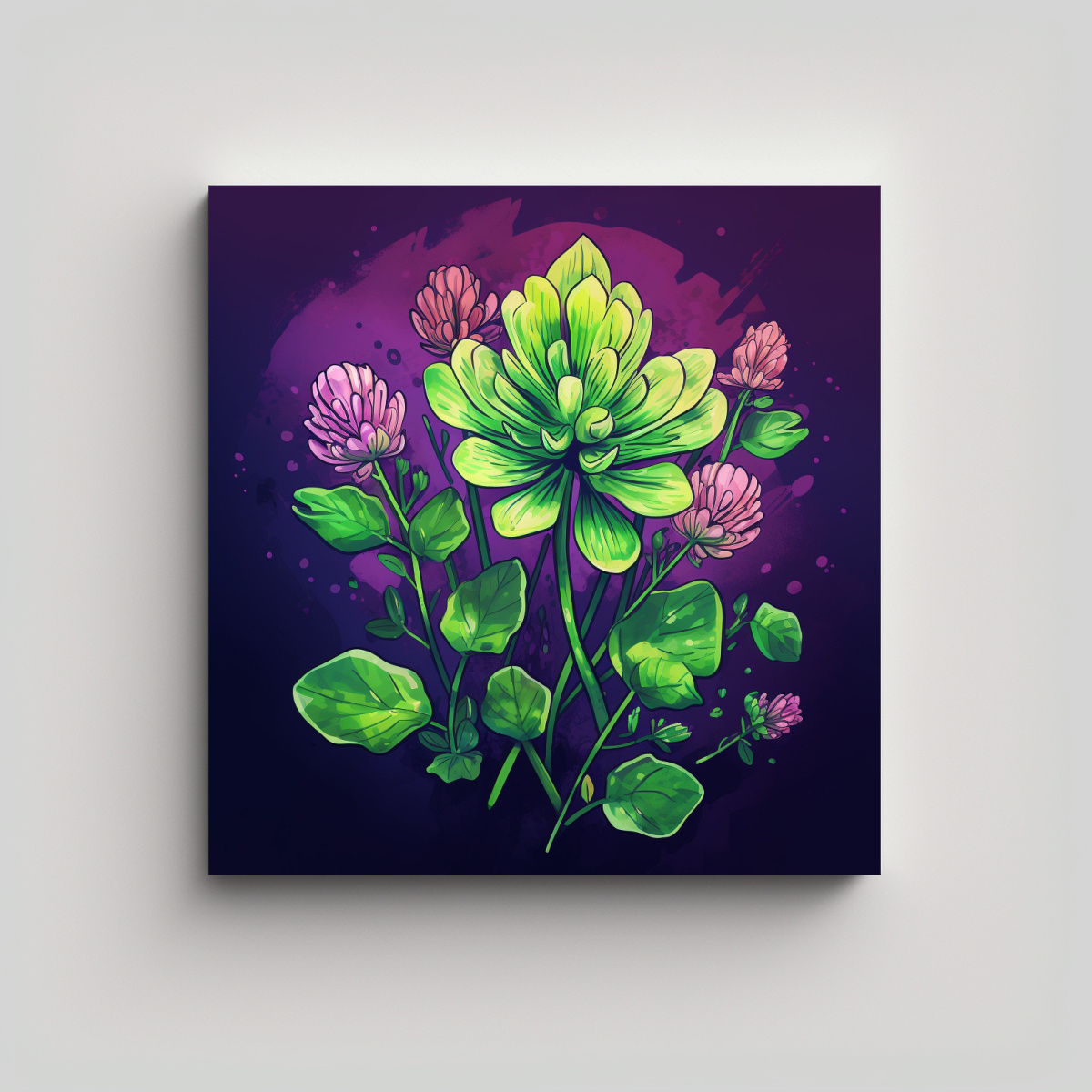 Cuadros Decorativos Estilo Neonoir De Canva En Hierbas De Trébol Verde ...