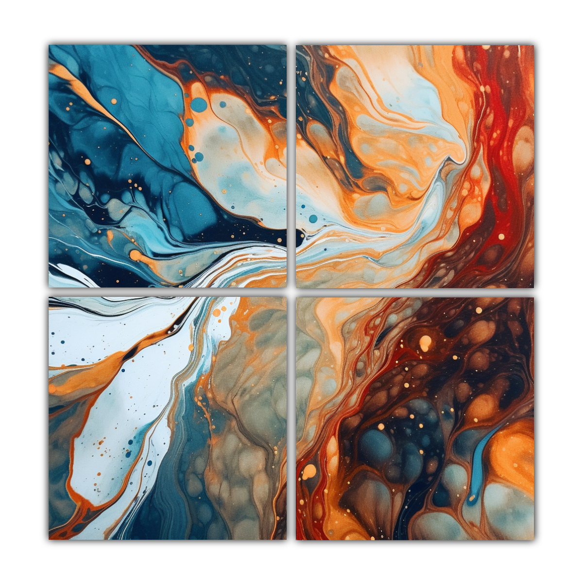 Cuadros Decorativos Intensos De Mármol Con Tinta En Cuatro Cuadrados ...