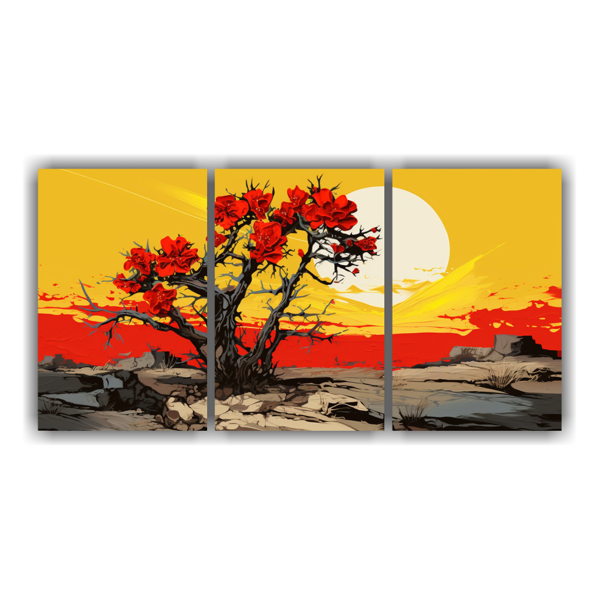 Cuadro De Composiciones De Líneas Surrealistas En Joshua Tree En Colores Amarillo Y Rojo ...