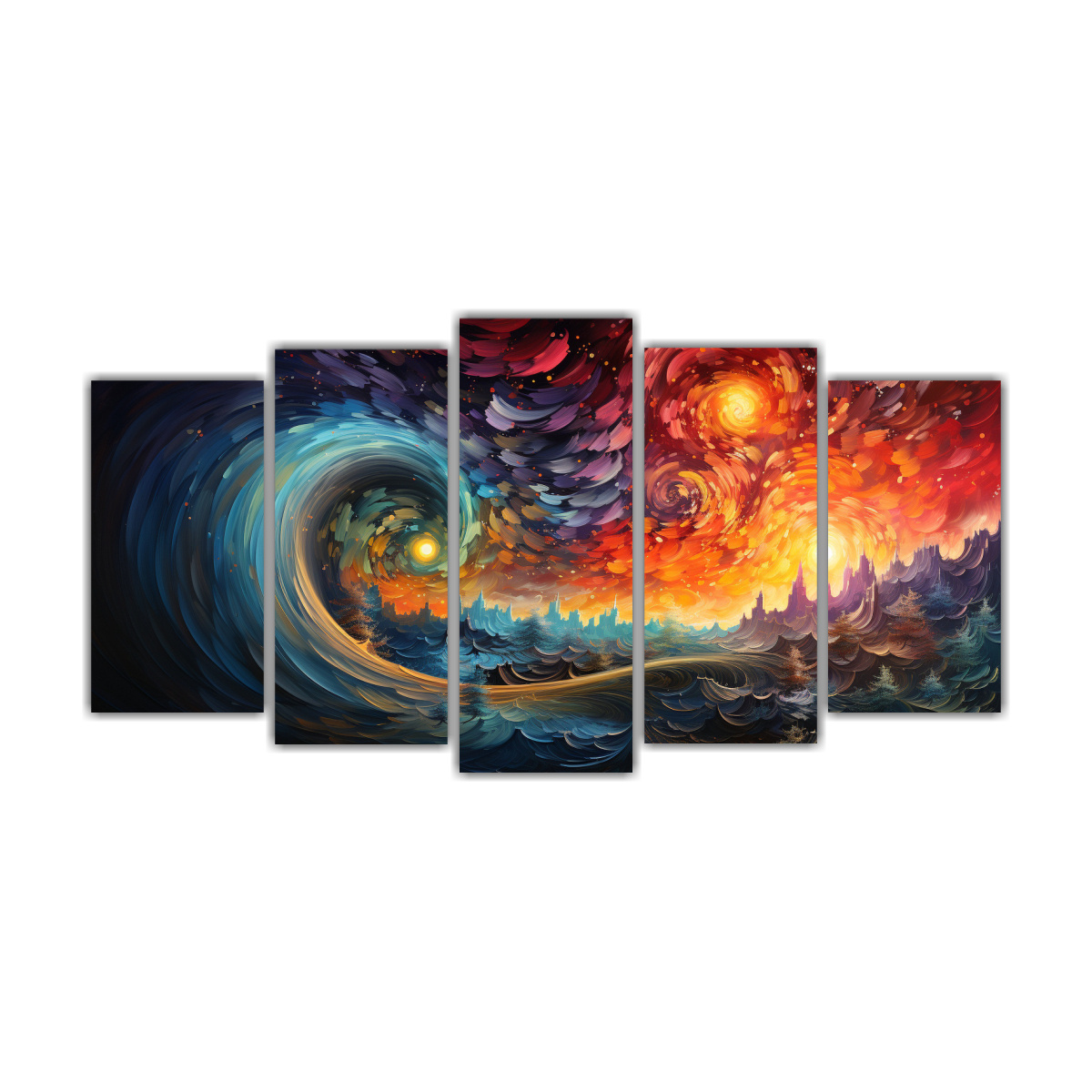 Artes De Pared Con Remolinos De Pinturas Coloridas - Set 5 - Decocuadros