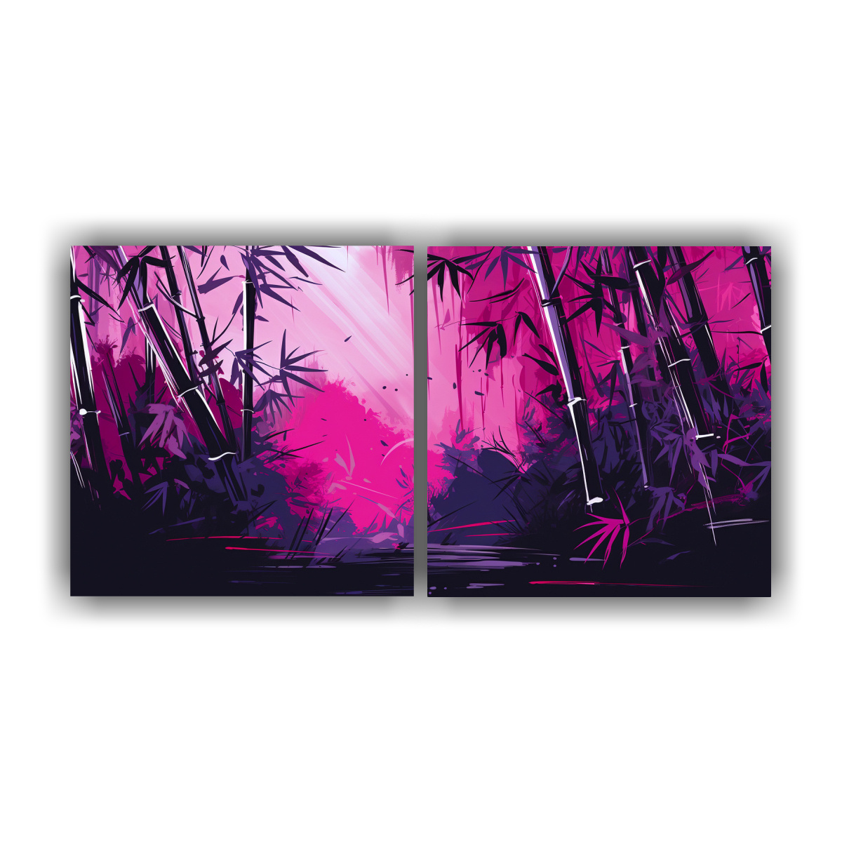 Conjunto 2 Cuadros Tela Canvas Comedor Plantas De Bambú En Colores ...