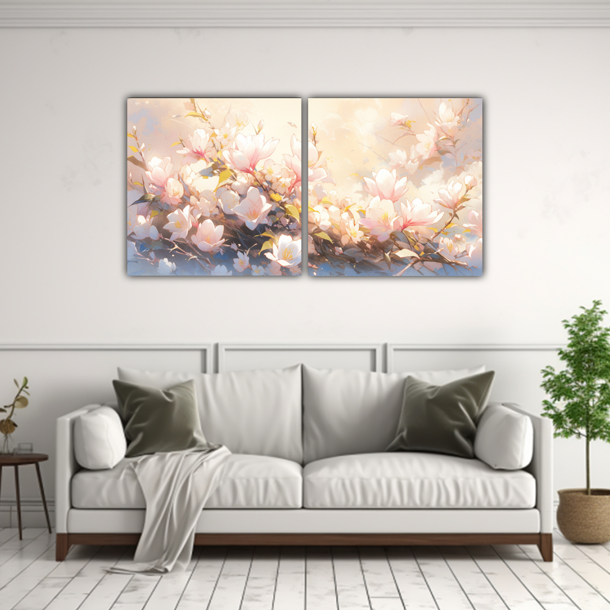 Conjunto 2 Lienzos Dibujo Vitalidad A Magnolias Pastel - DecoCuadros