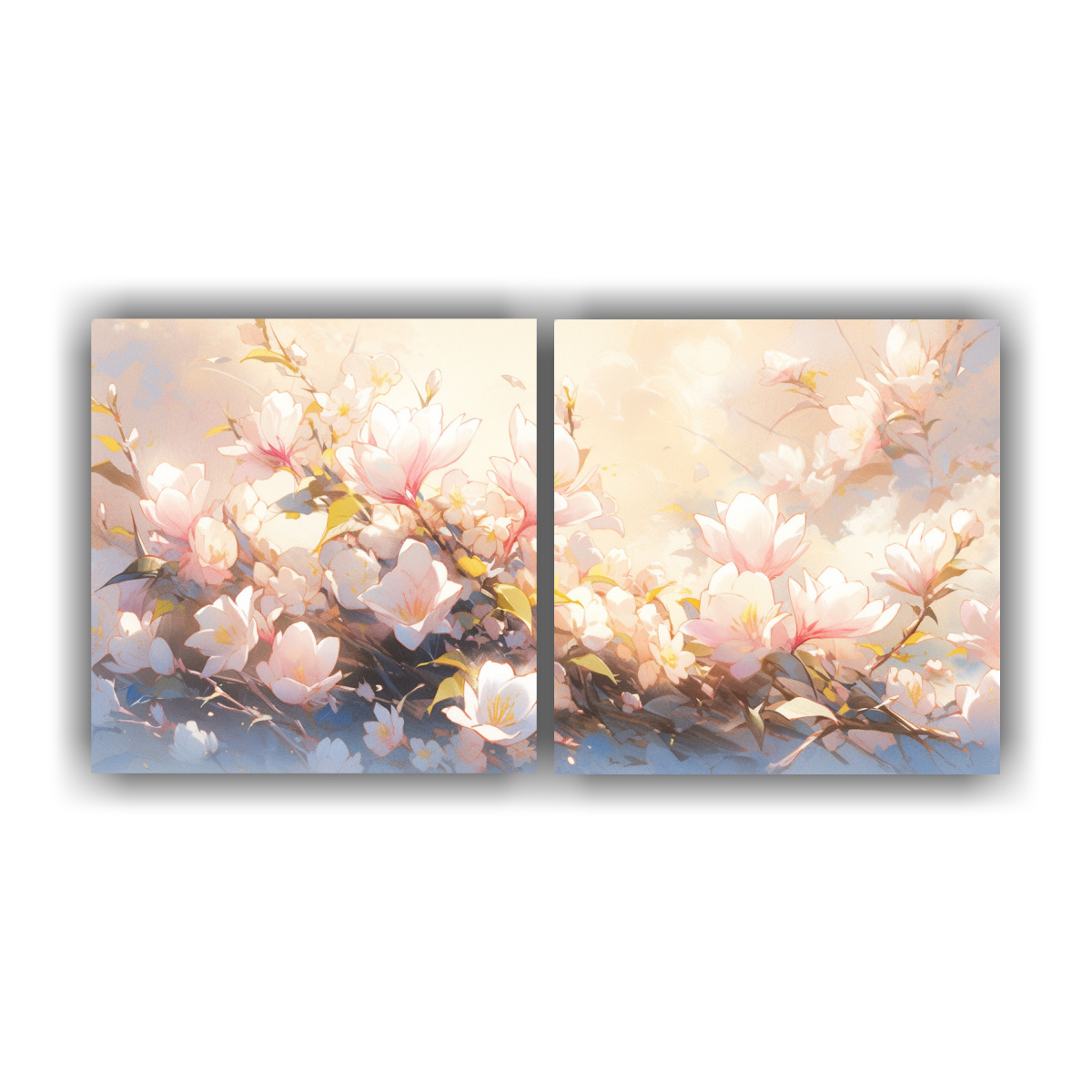 Conjunto 2 Lienzos Dibujo Vitalidad A Magnolias Pastel - DecoCuadros