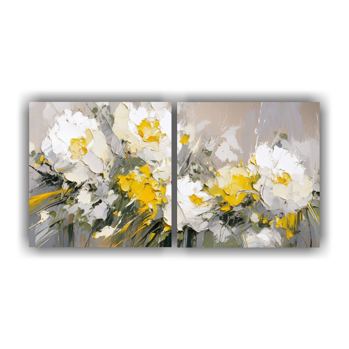 Cuadro Conceptual Amarillo Y Plateado De Flores En Lienzo Decorativo - Decocuadros