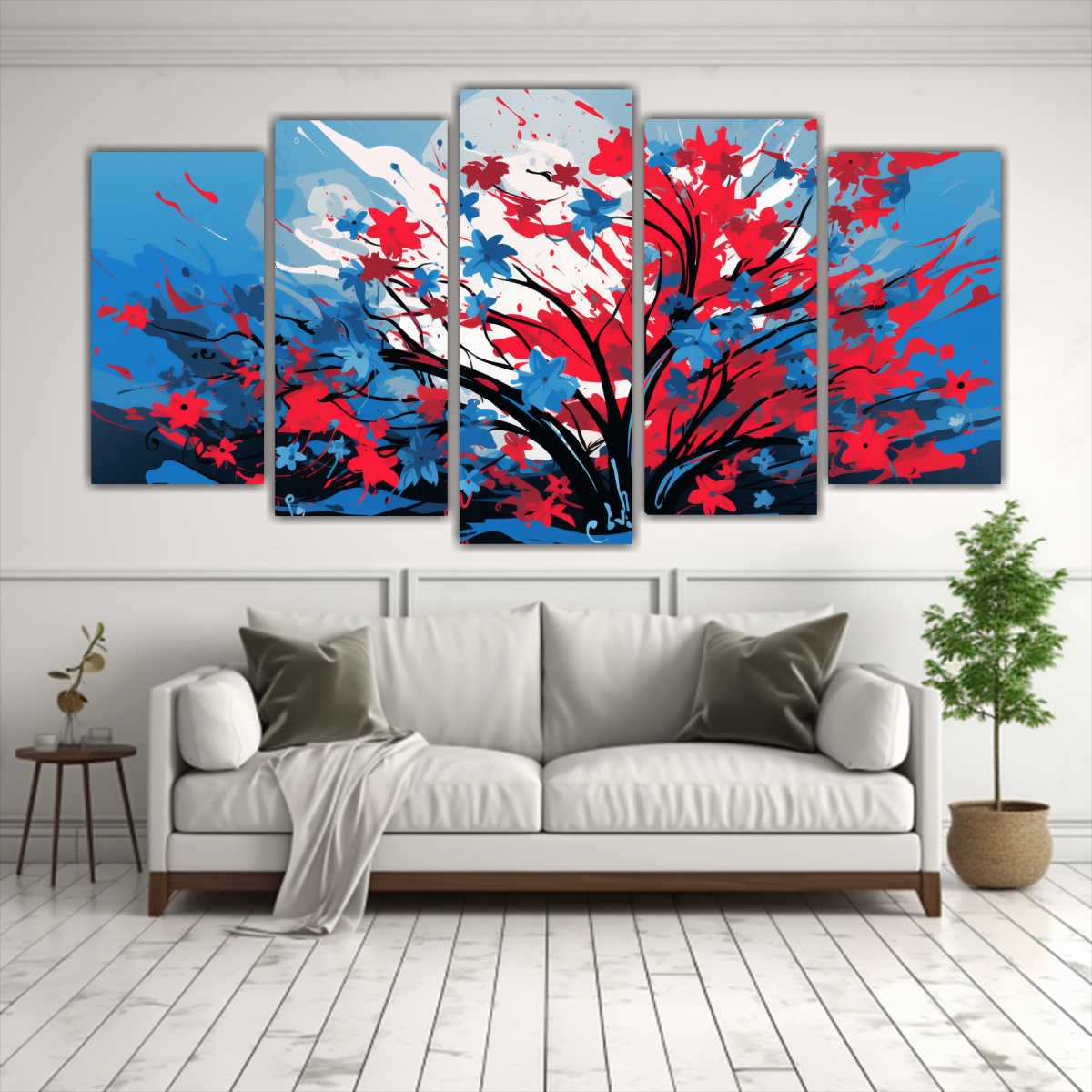 Cuadro Decorativo Con árbol Tropical En Colores Rojo Y Azul - DecoCuadros