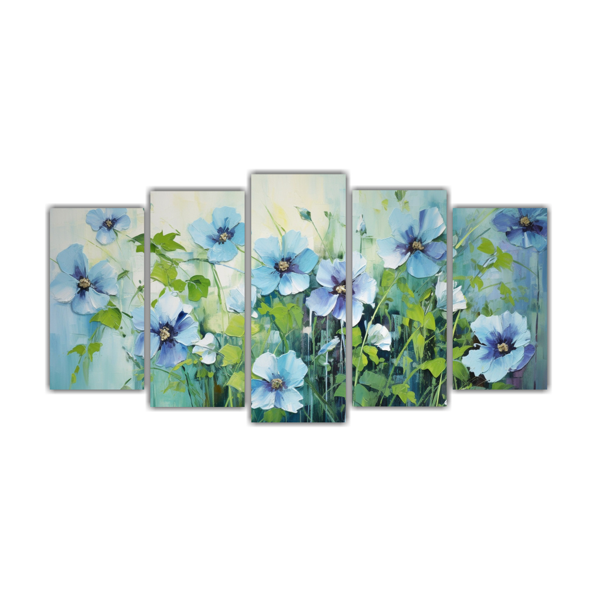 Cuadro De Decoración En Relieve De Flores Verdes Y Azules En Lienzo ...