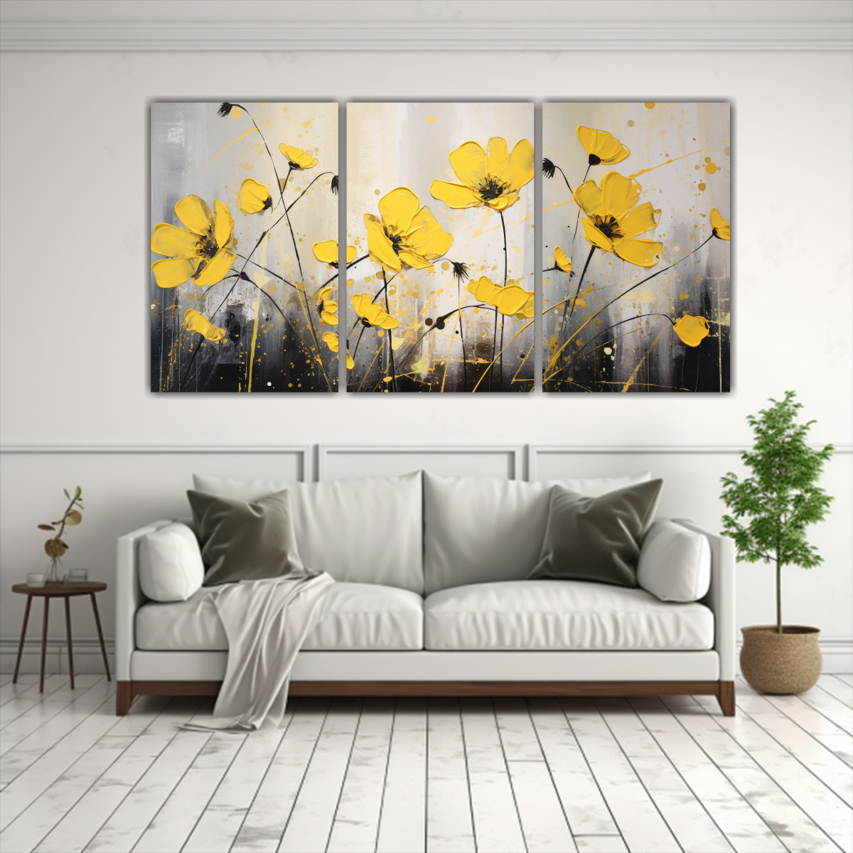 Cuadro De Flores Amarillas Y Negras En Lienzo Decorativo - Decocuadros