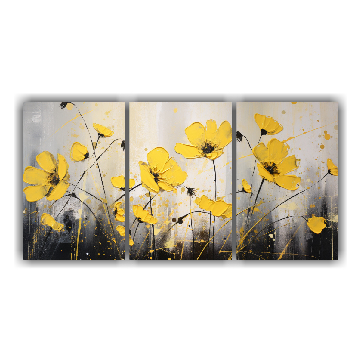 Cuadro De Flores Amarillas Y Negras En Lienzo Decorativo - Decocuadros