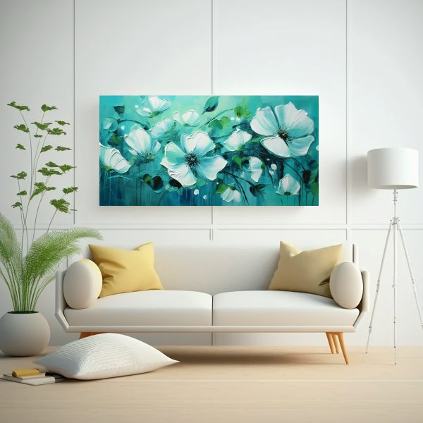 Cuadro De Flores En Lienzo Con Gama De Colores Verde Y Azul Verdoso - DecoCuadros