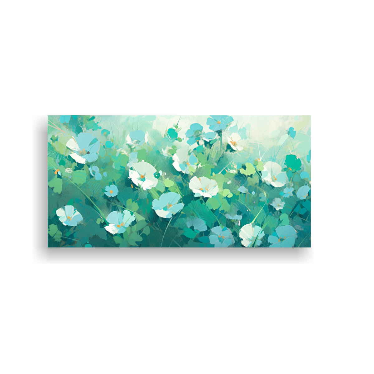 Cuadro De Flores En Lienzo De Colores Verde Y Turquesa Para Decoración - Decocuadros