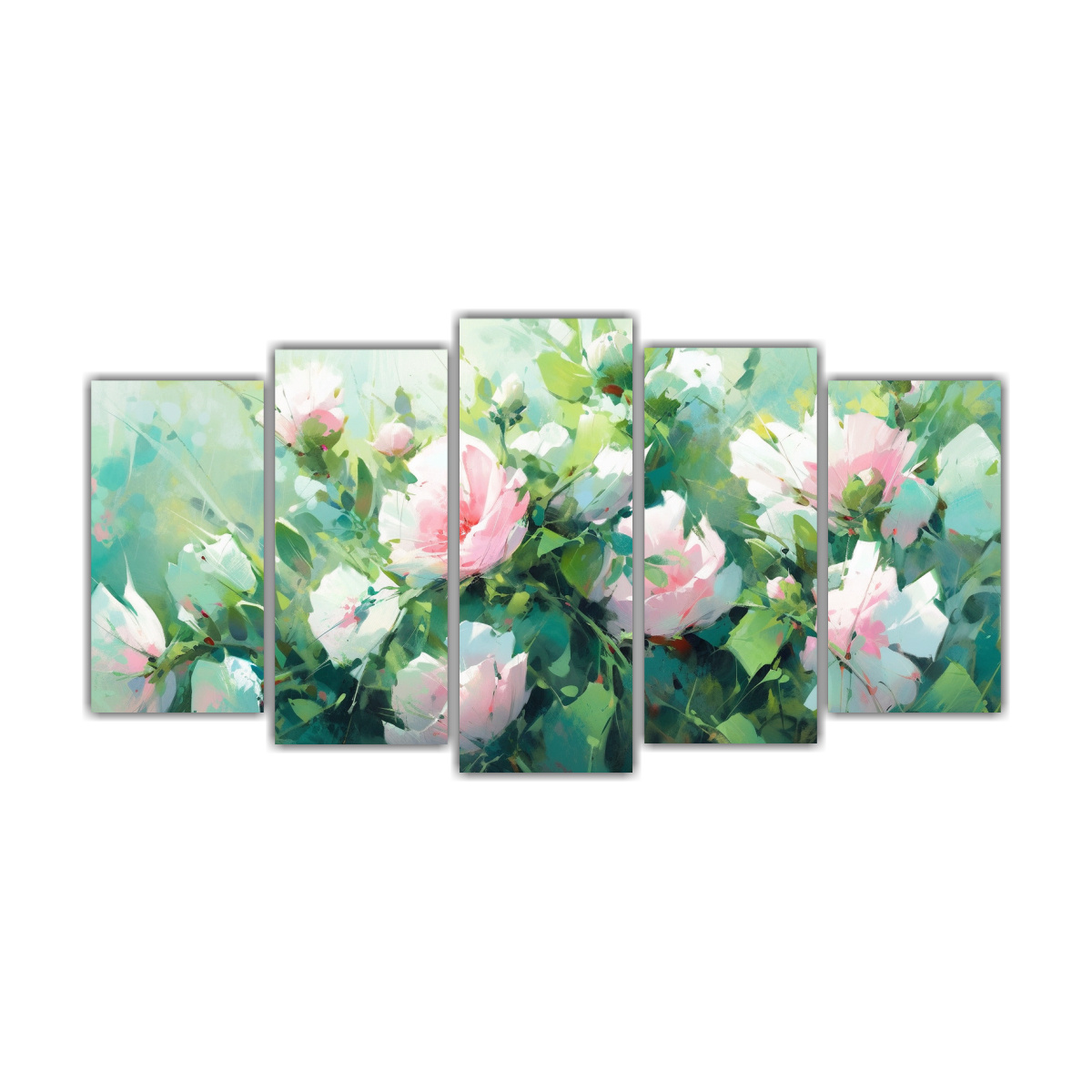 Cuadro De Flores En Lienzo De Galería Verde Y Magenta De Estilo Living En Cinco Lienzos ...