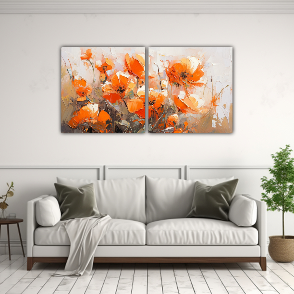 Cuadro De Flores En Tonos Equilibrio A De Colores Naranja En Lienzo, Estilo Decorativo - Decocuadros