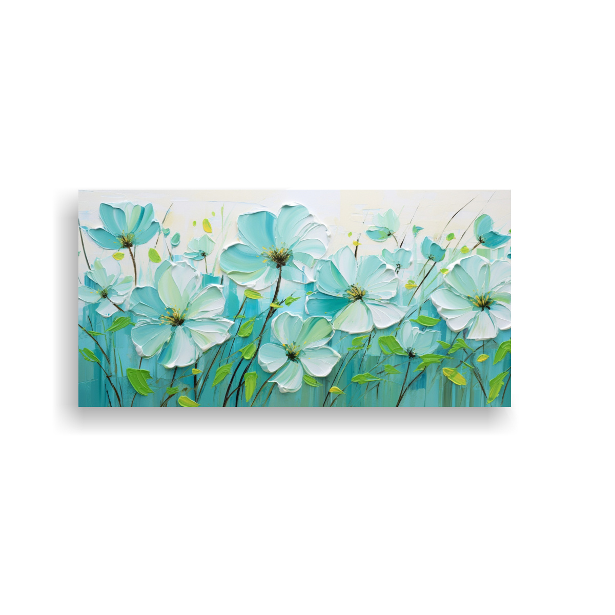 Cuadro De Tela Surrealista Con Flores En Colores Verde Y Turquesa De Alta Calidad - Decocuadros