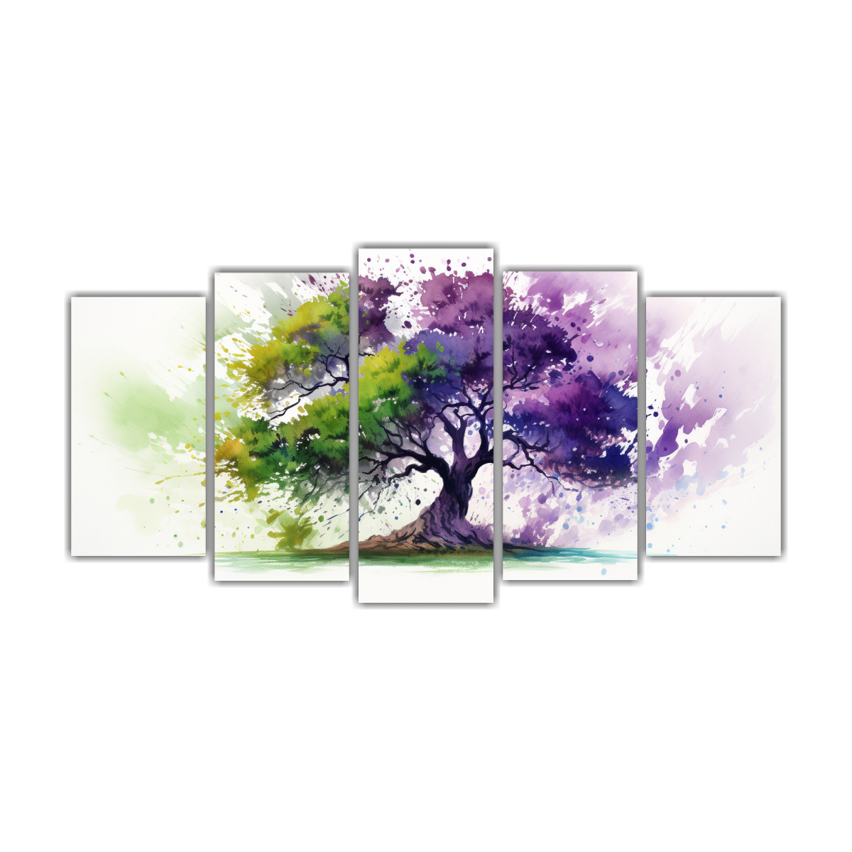 Cuadro Decorativo Armonía Árbol Verde Y Morado Pintura Abstracta Agua ...
