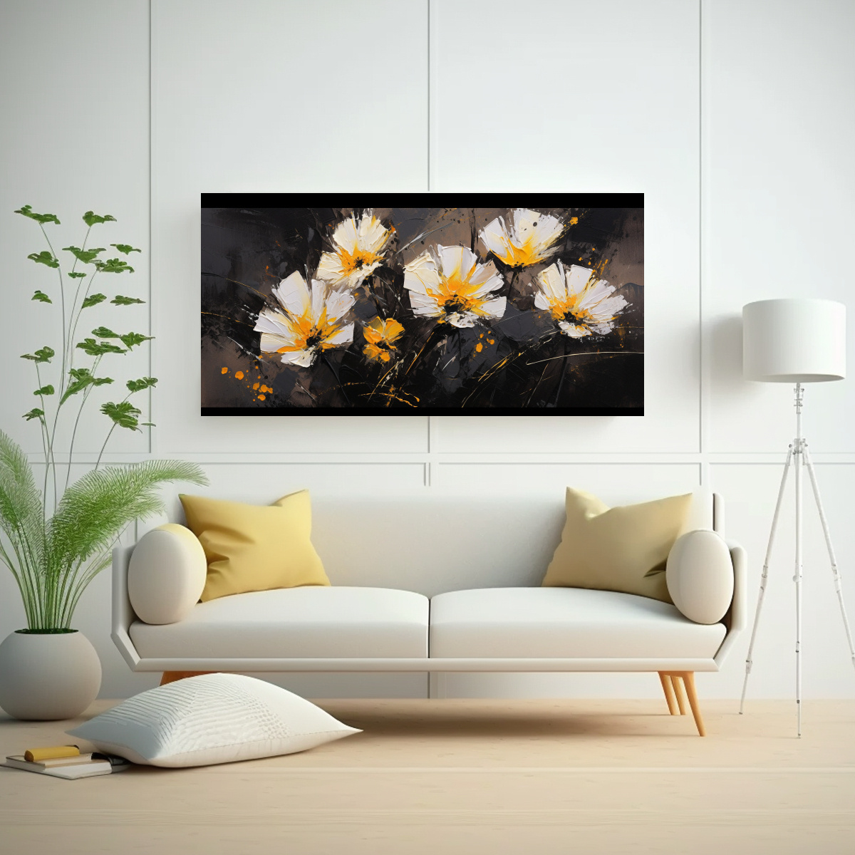 Cuadro Flores Amarillas Y Negras En Lienzo | DecoCuadros