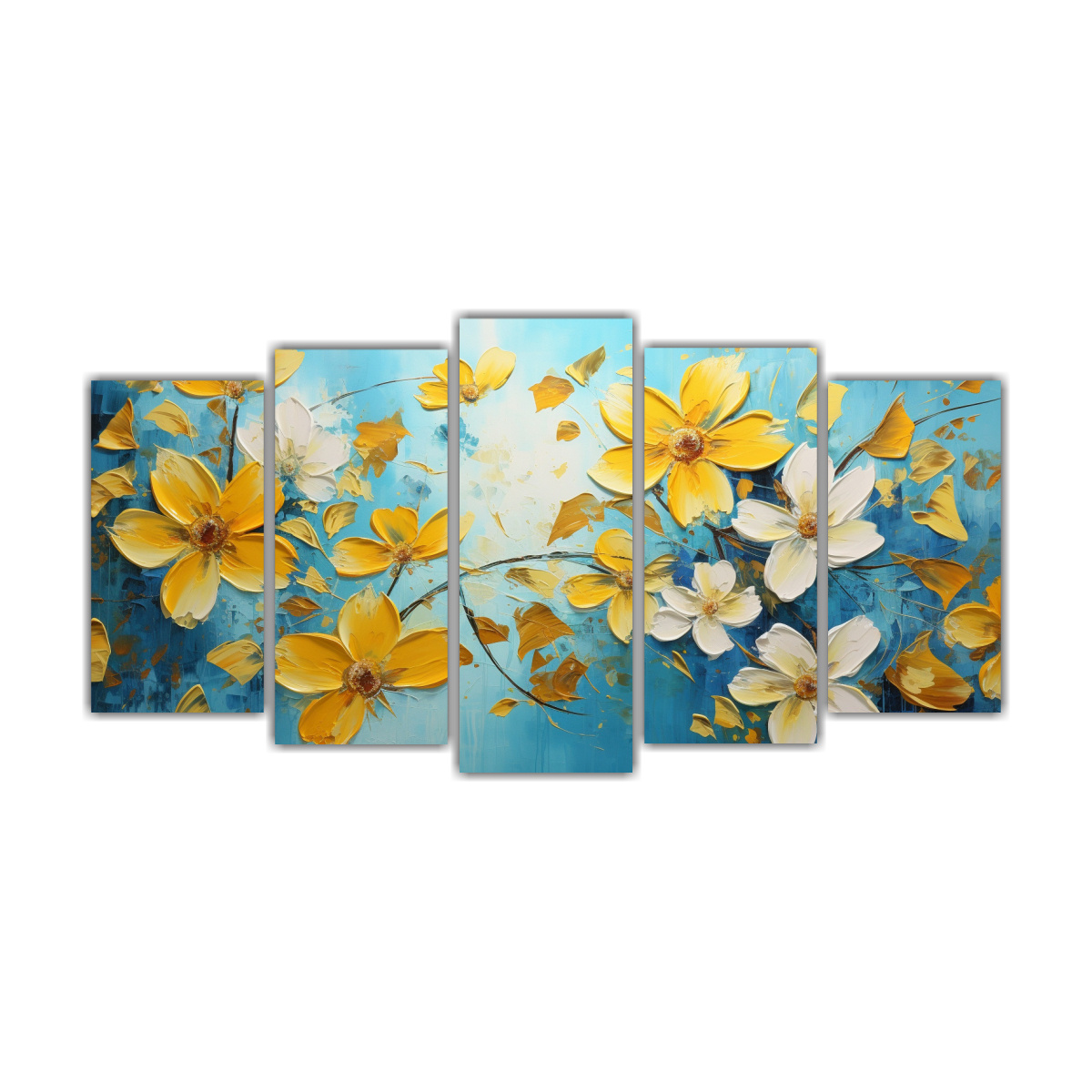 Cuadro Horizontal Minimalista Flores Amarillas Y Turquesas En Lienzo - Decocuadros