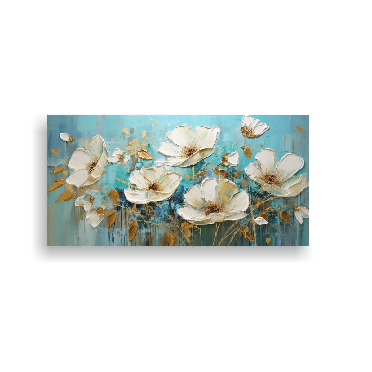 Cuadro Impactante De Flores En Azul Marino Grisaceo Y Oro En Lienzo Decorativo - Decocuadros