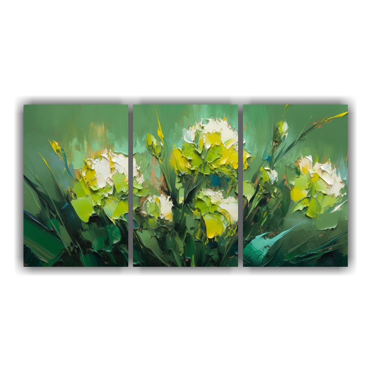 Cuadro Impreso Luminoso De Flores En Colores Verde Y Dorado En Lienzo En La Pintura De ...