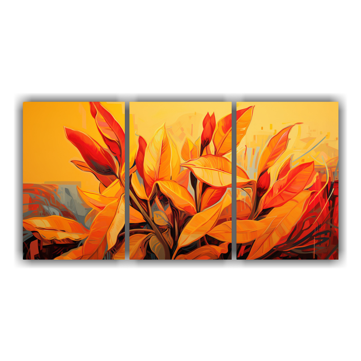 Cuadro Juvenil En Bastidor: Tres Telas Con árbol De Plátano En Tonos Naranja Y Ambiente Neonoir ...