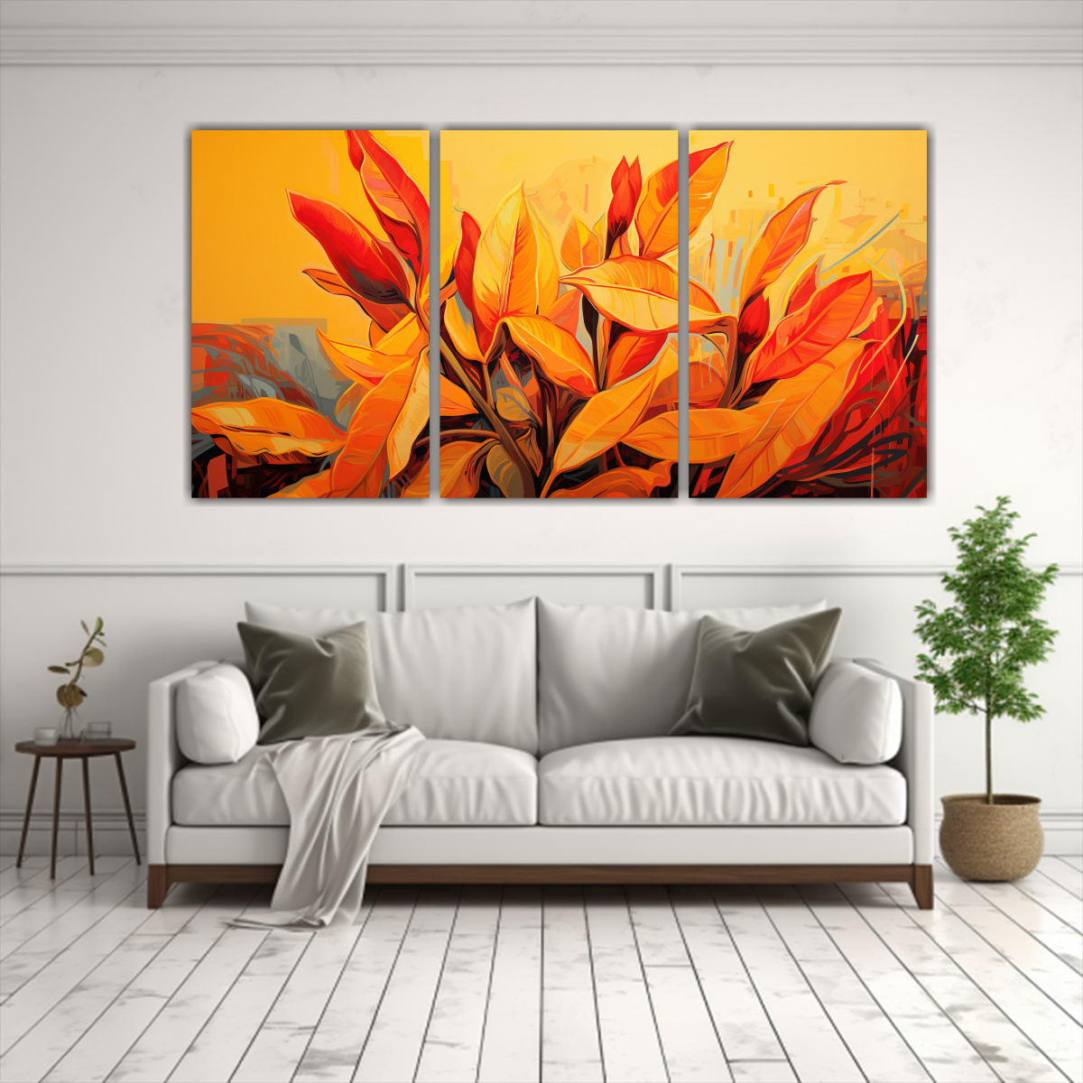 Cuadro Juvenil En Bastidor: Tres Telas Con árbol De Plátano En Tonos Naranja Y Ambiente Neonoir ...