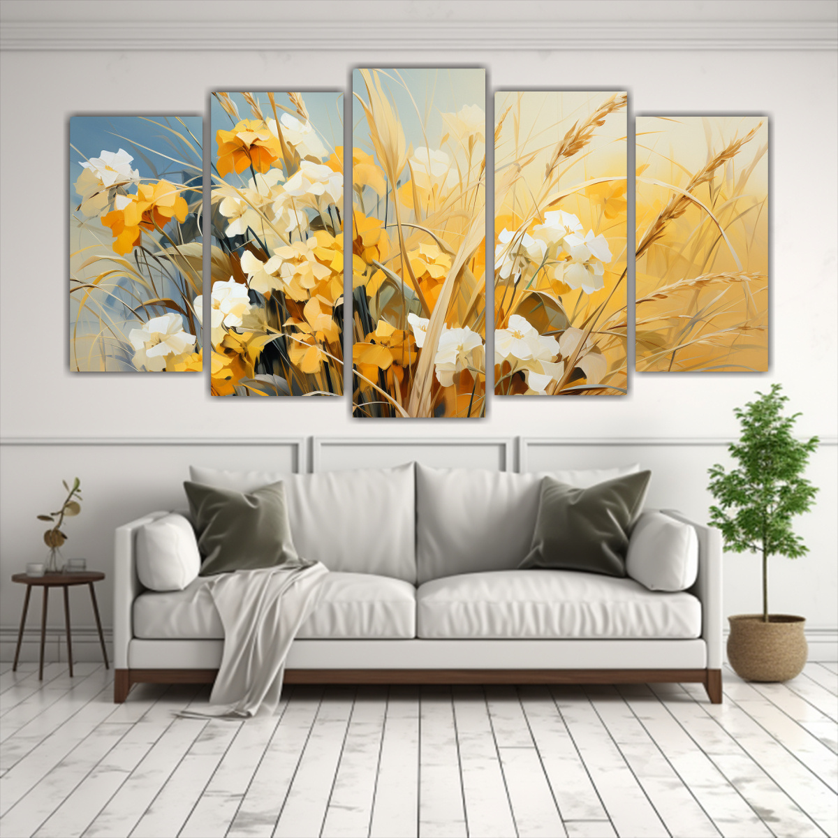 Cuadro Moderno Clásico: Sugarcane Grass En Amarillo Y Blanco, Estilo Neonoir - Decocuadros