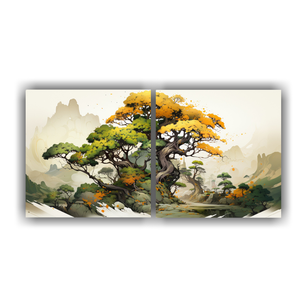 Cuadro Mural Moderno De Un árbol De Enebro En Colores Amarillo Y Verde ...