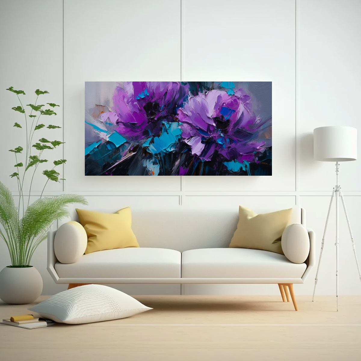 Cuadro Rectangular De Tela Con Tonos Morados Y Turquesa - DecoCuadros