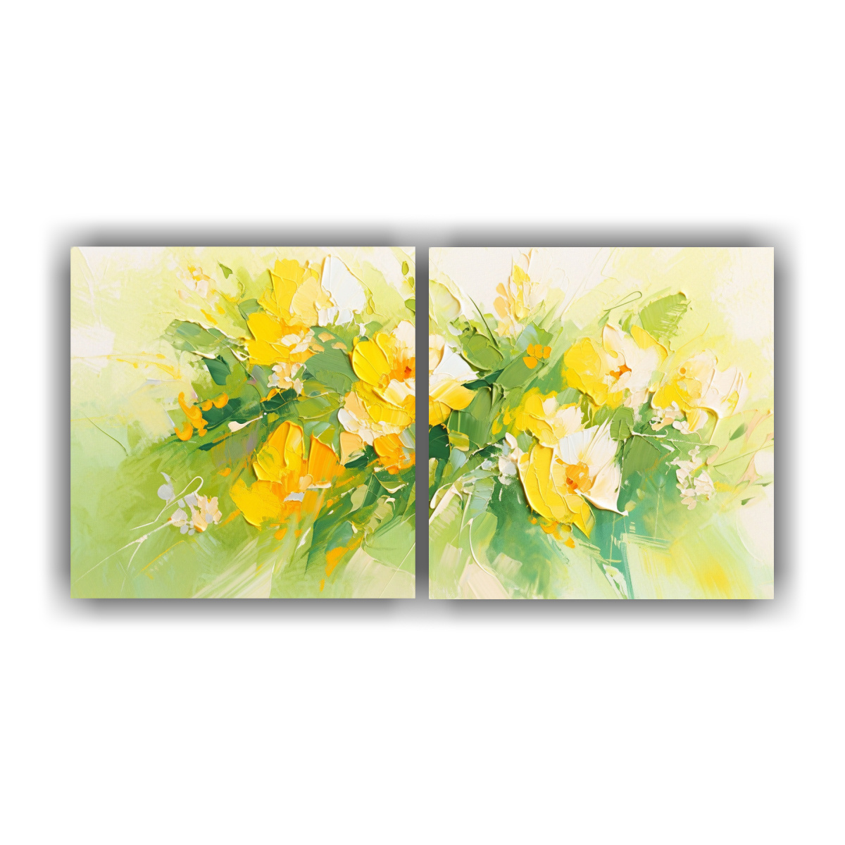 Cuadro Temático Amarillo Y Verde De Flores En Lienzo - DecoCuadros
