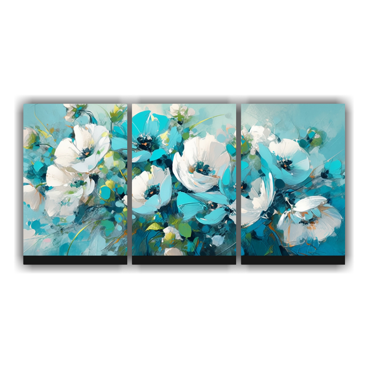 Cuadro Tres Artes Vanguardia Escena Turquesa Flores En Lienzo - Decocuadros