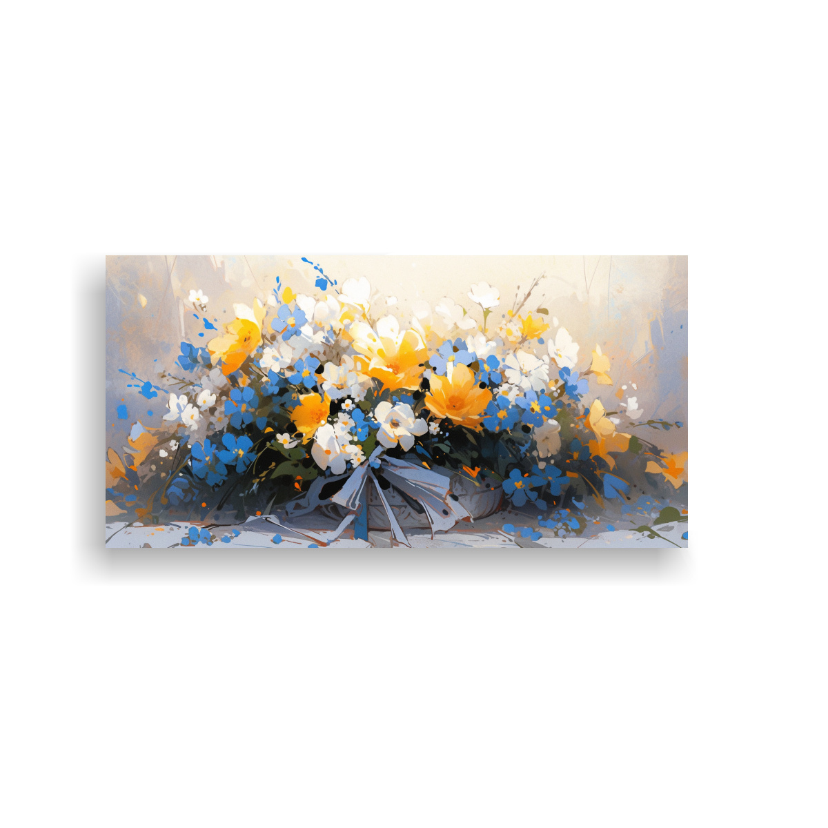Cuadro Vanguardia Amarillo Y Azul Con Flores En Lienzo Para Decoración ...