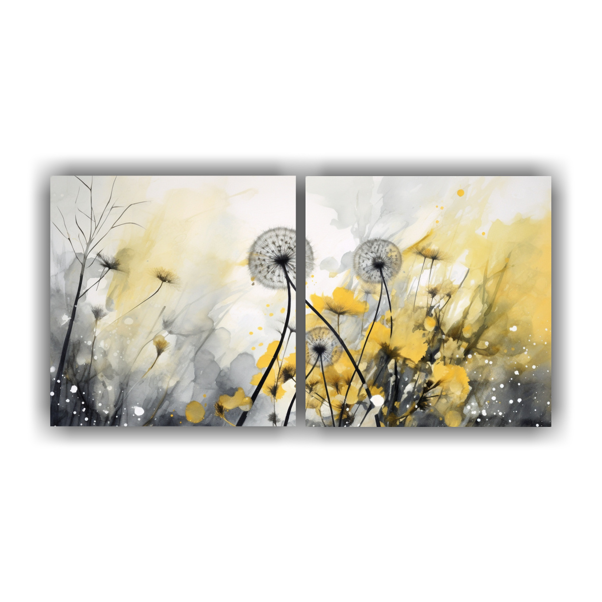 Cuadros Abstractos Con Flores De Diente De León Amarillas Y Negras | DecoCuadros
