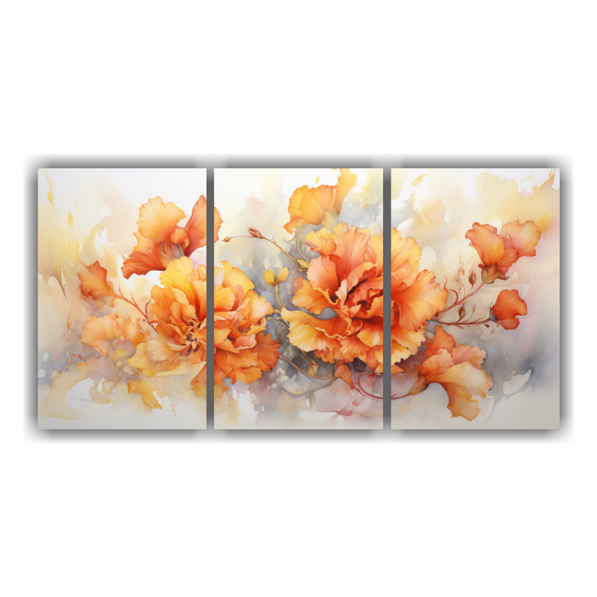 Cuadros Abstractos De Flores Naranjas Y Doradas Con Líneas Finas, Pintura De Arte - Decocuadros