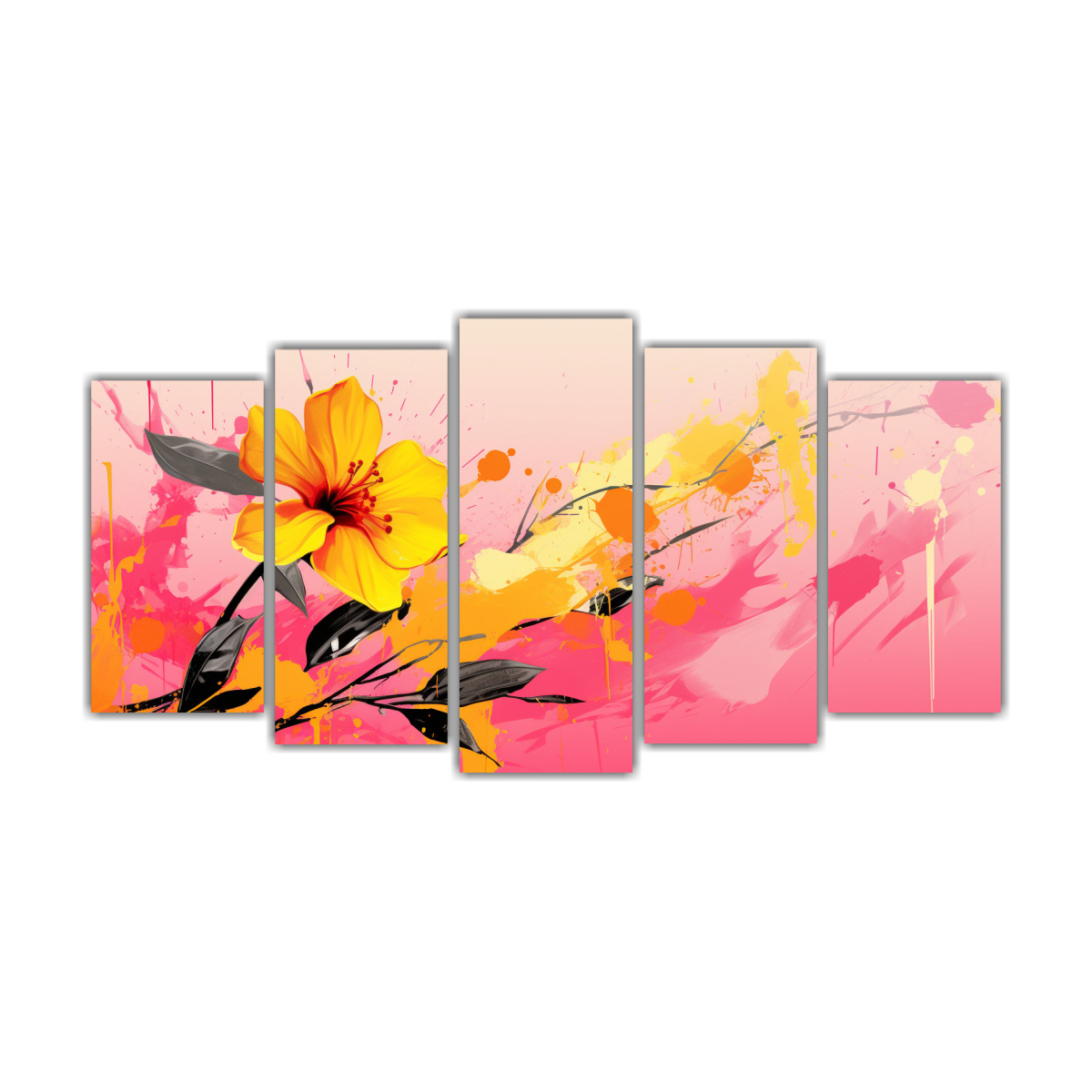 Cuadros De Decoración En Estilo Neonoir Con Composiciones En Amarillo Y Rosa - Decocuadros