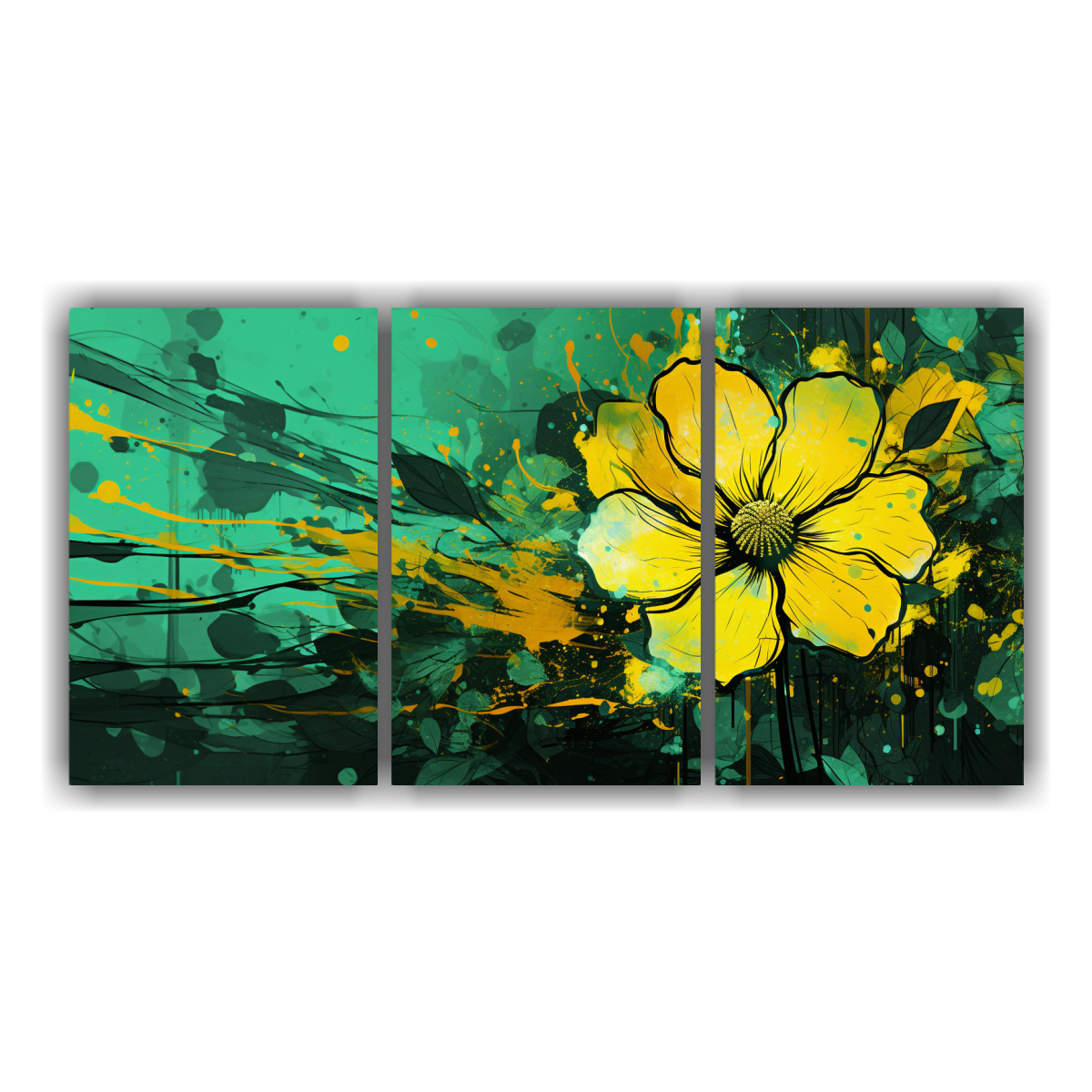 Cuadros De Inspiración Surrealista Amarillo Y Verde Con Atmosfera Neonoir Al Estilo - Decocuadros