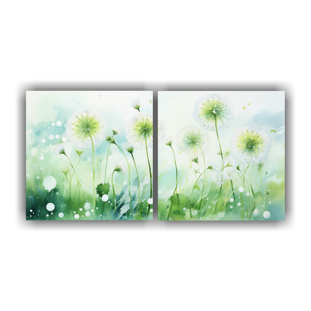 Dos Lienzos Imagen Riqueza Visual Flores Diente De León Colores Verde Y ...
