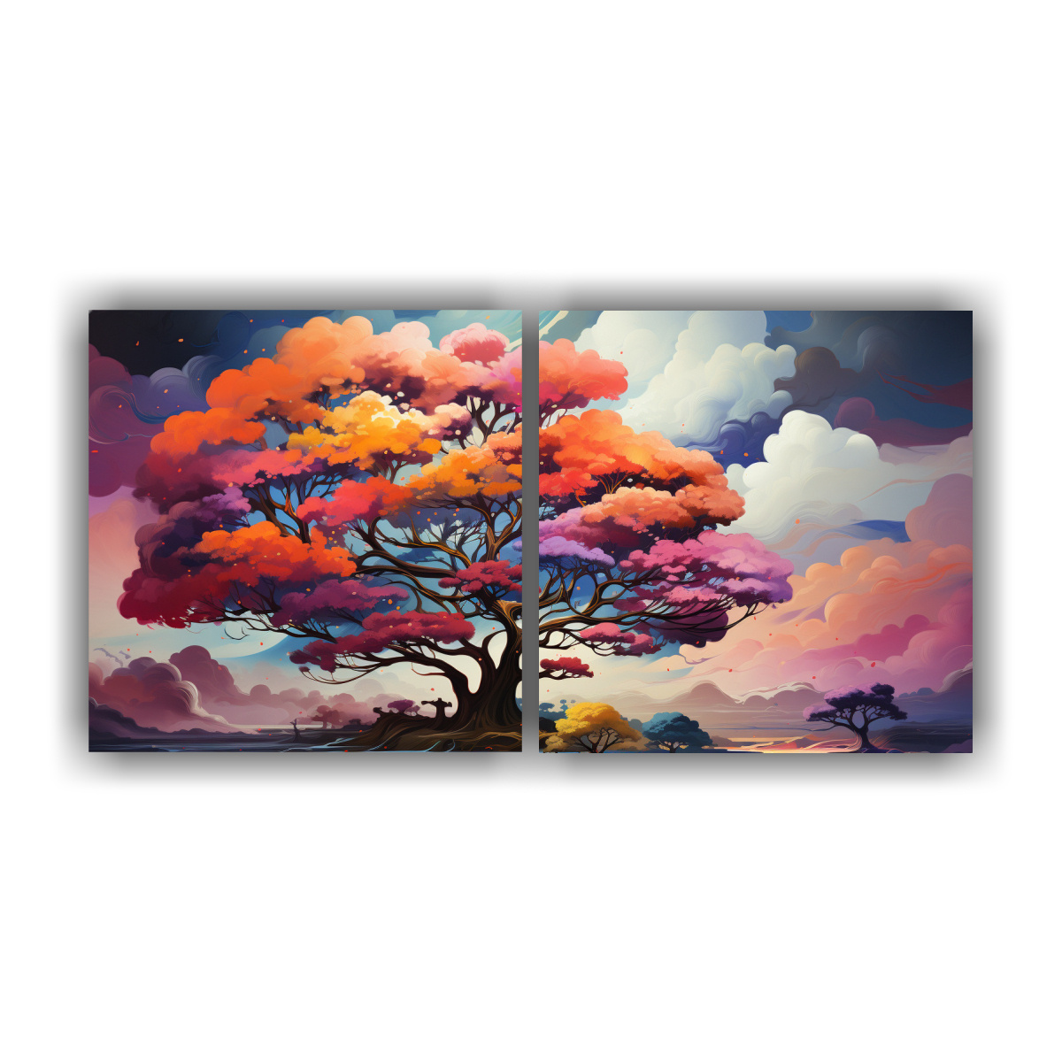 Lienzos De Tela Moderno Majestuosas: Árbol De Ciprés En Colores Del Arcoíris Atmosfera Neonoir ...