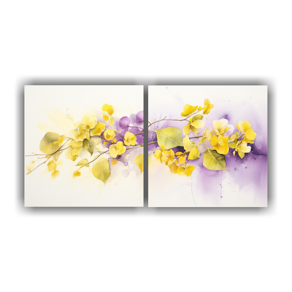 Cuadro Decorativo Abstracto Amarillo Y Morado Con Movimiento Elegante De Flores De Tilo ...
