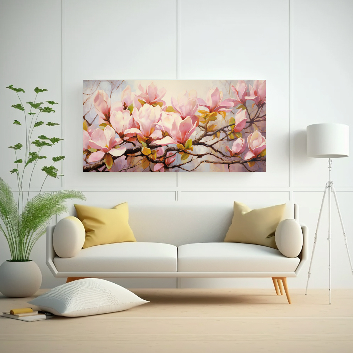 Pintura Abstracta De Magnolias En Colores Vivos - DecoCuadros