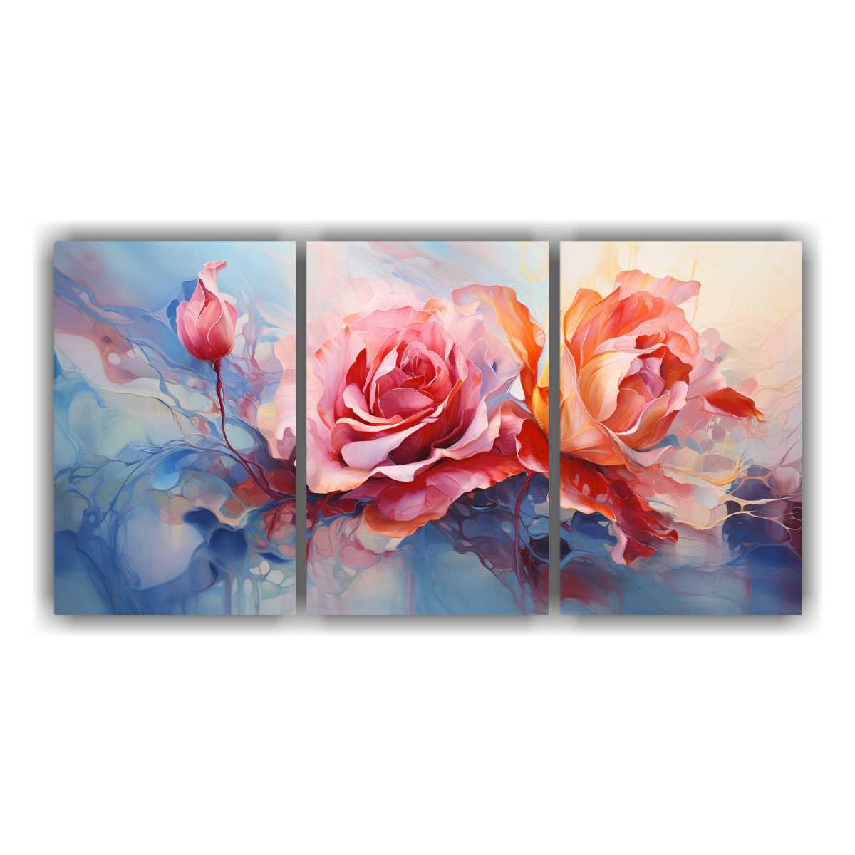 Cuadro Pintura Abstracta De Rosas Rojas Y Azules En Acuarela - DecoCuadros