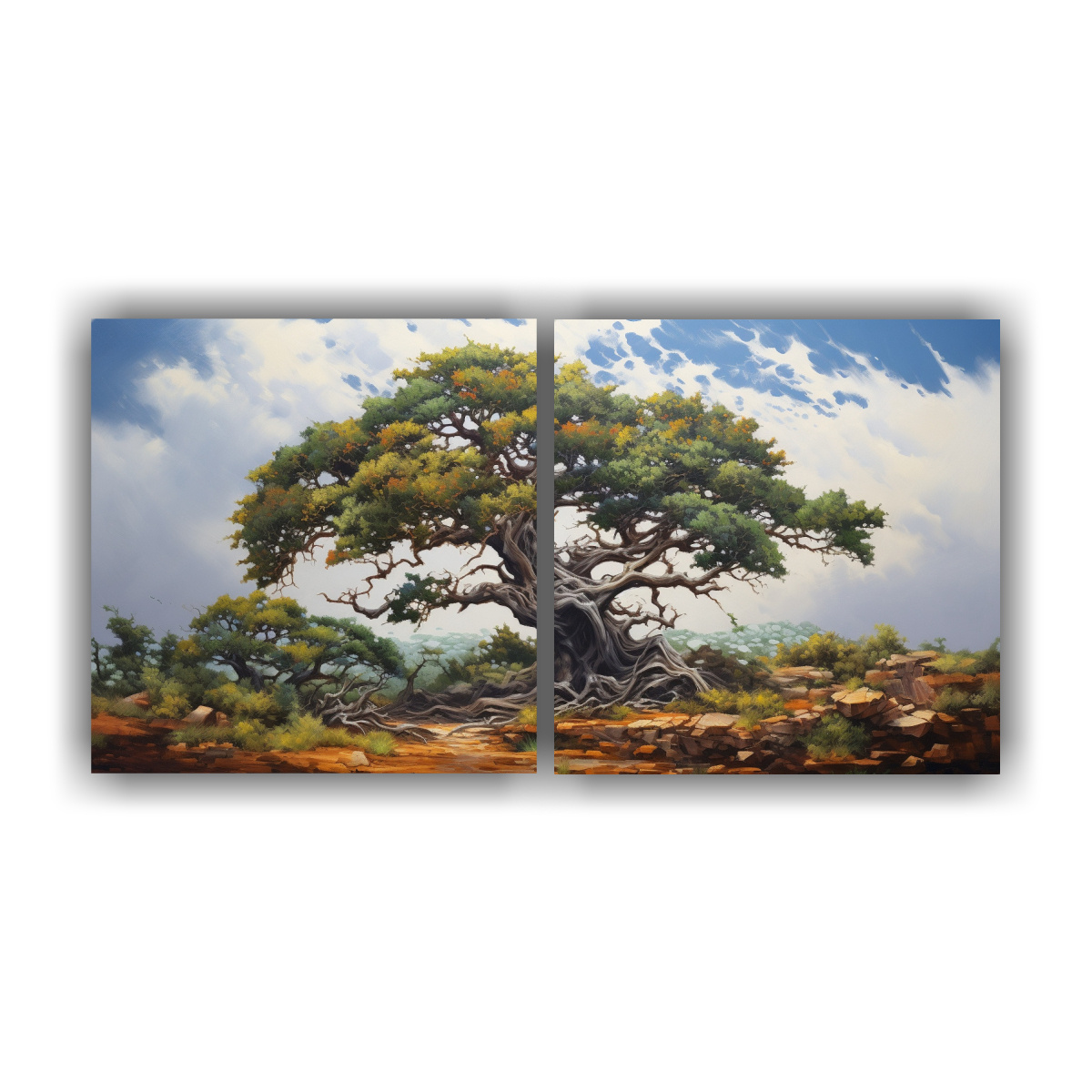 Cuadro Decorativo Abstracto De árbol De Enebro En Dos Lienzos - Decocuadros