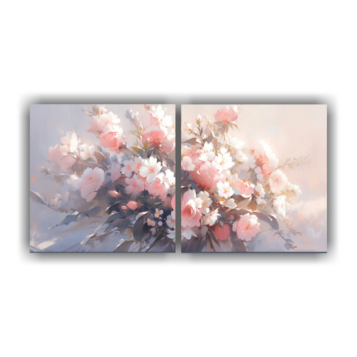 Pintura Díptico Composición Moderna Flores Blancas Y Rosas En Lienzo Decorativo - DecoCuadros